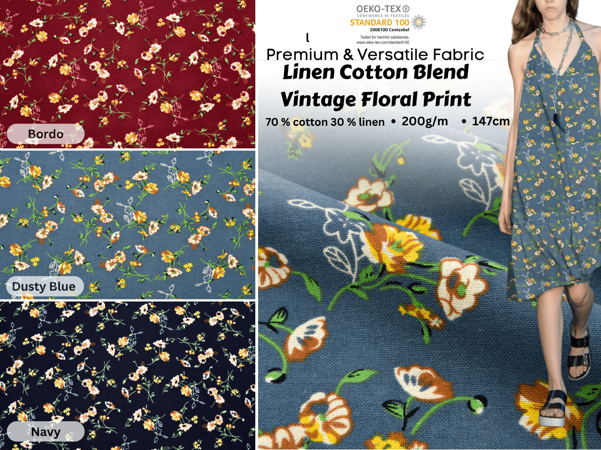 Linen Cotton Blend Vintage Floral Print - Design - 14 – G.k Fashion Fabrics