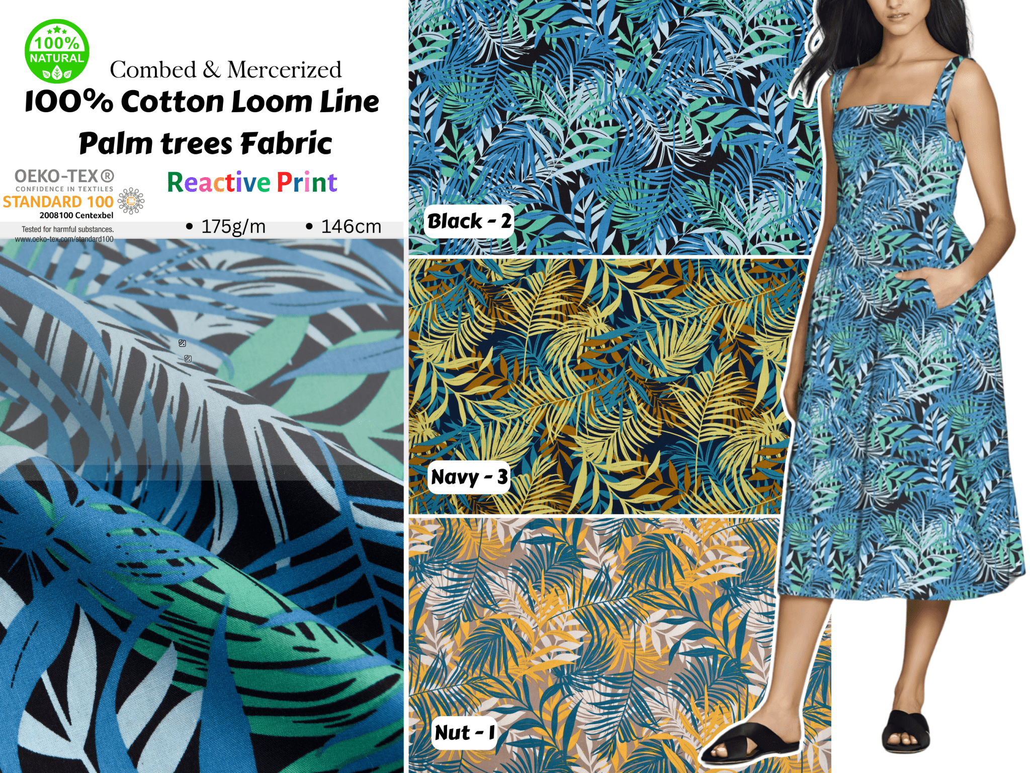 100% Cotton Loom Line Palm trees Fabric -182 – G.k Fashion Fabrics