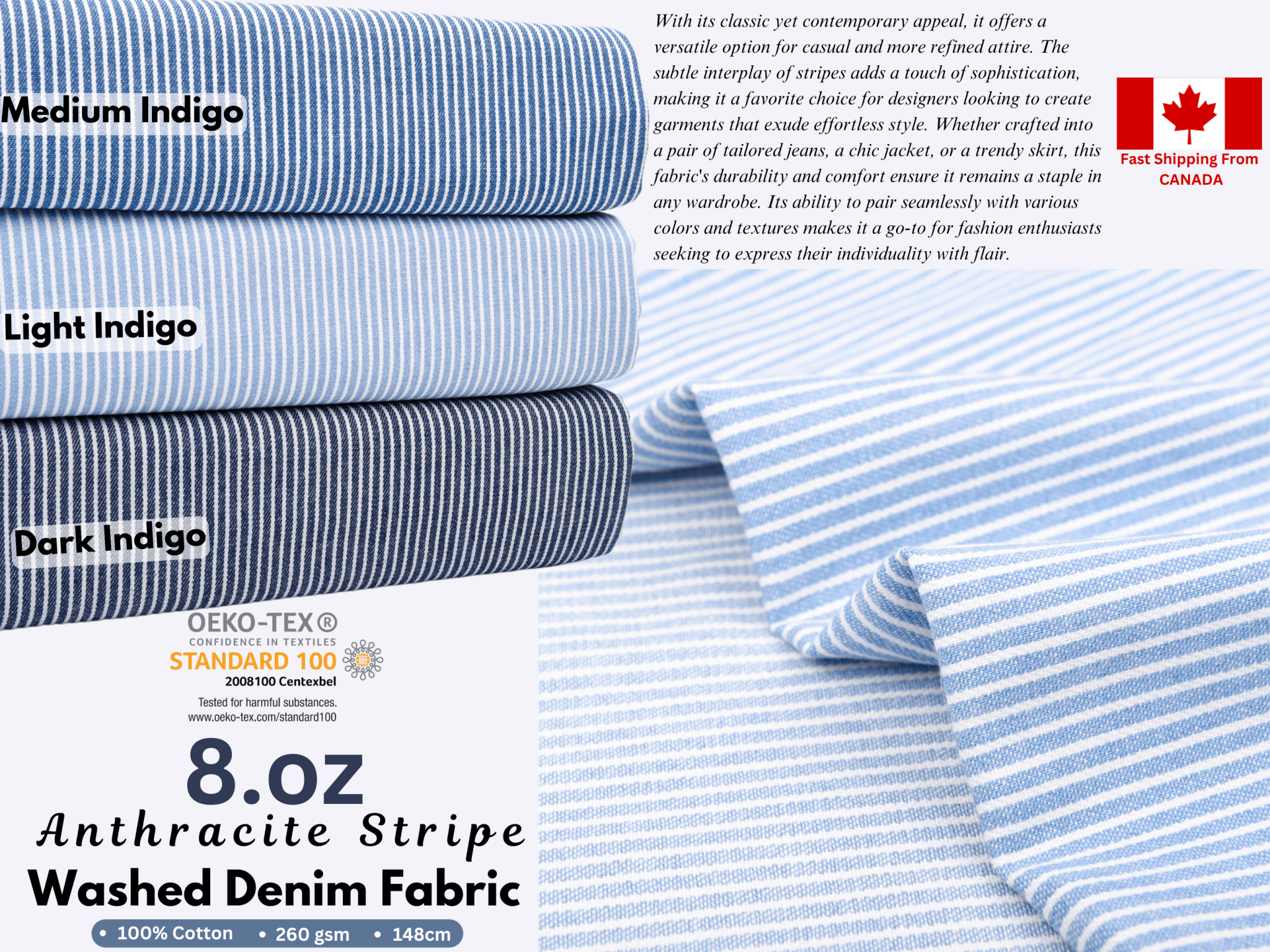 8oz Anthracite Stripe Washed Denim Fabric – G.k Fashion Fabrics