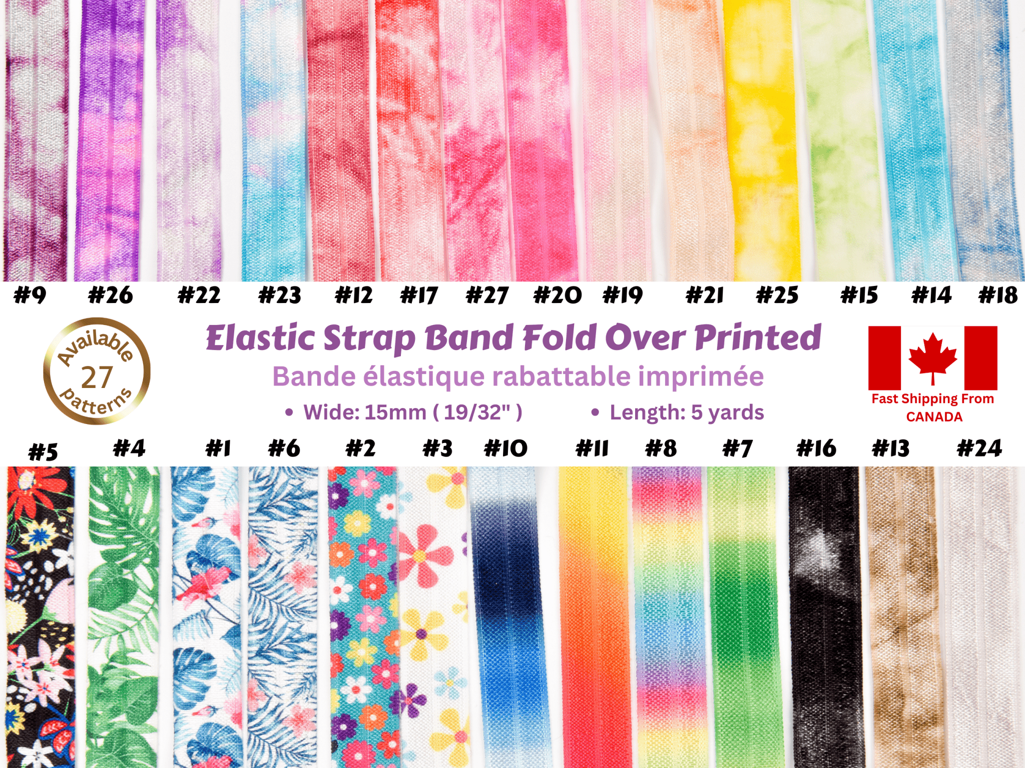 Elastic Strap Band Fold Over Printed, 15mm , 5 yards pack – G.k Fashion ...