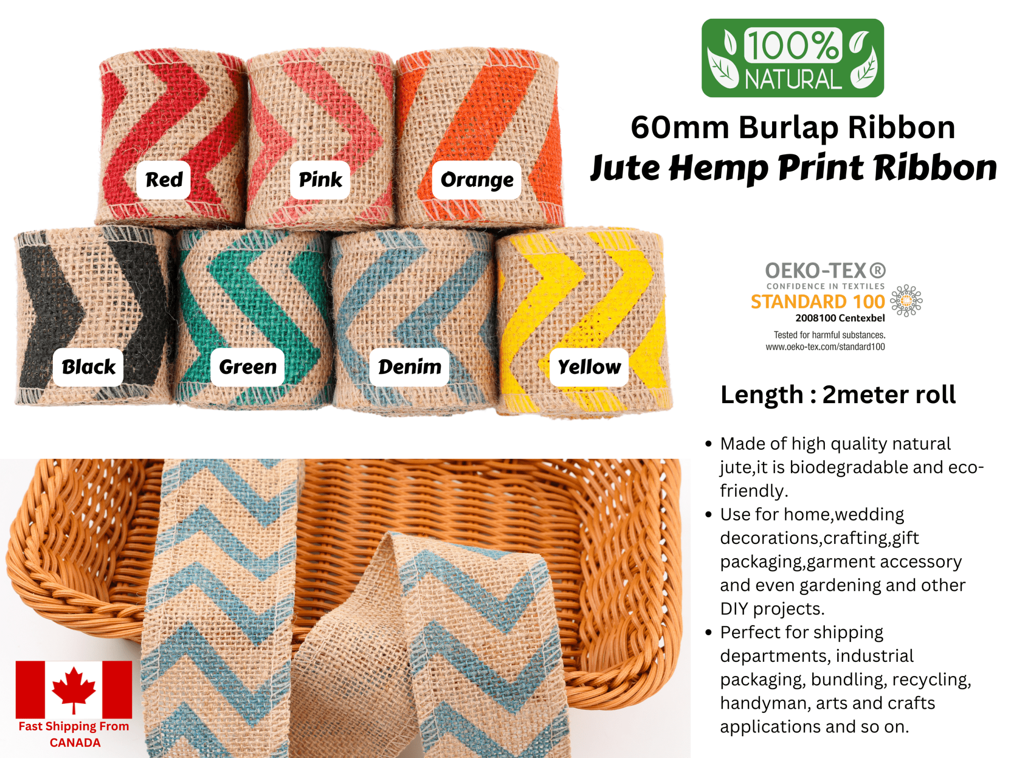 Jute Hemp Print Ribbon- 60mm Burlap Ribbon – G.k Fashion Fabrics