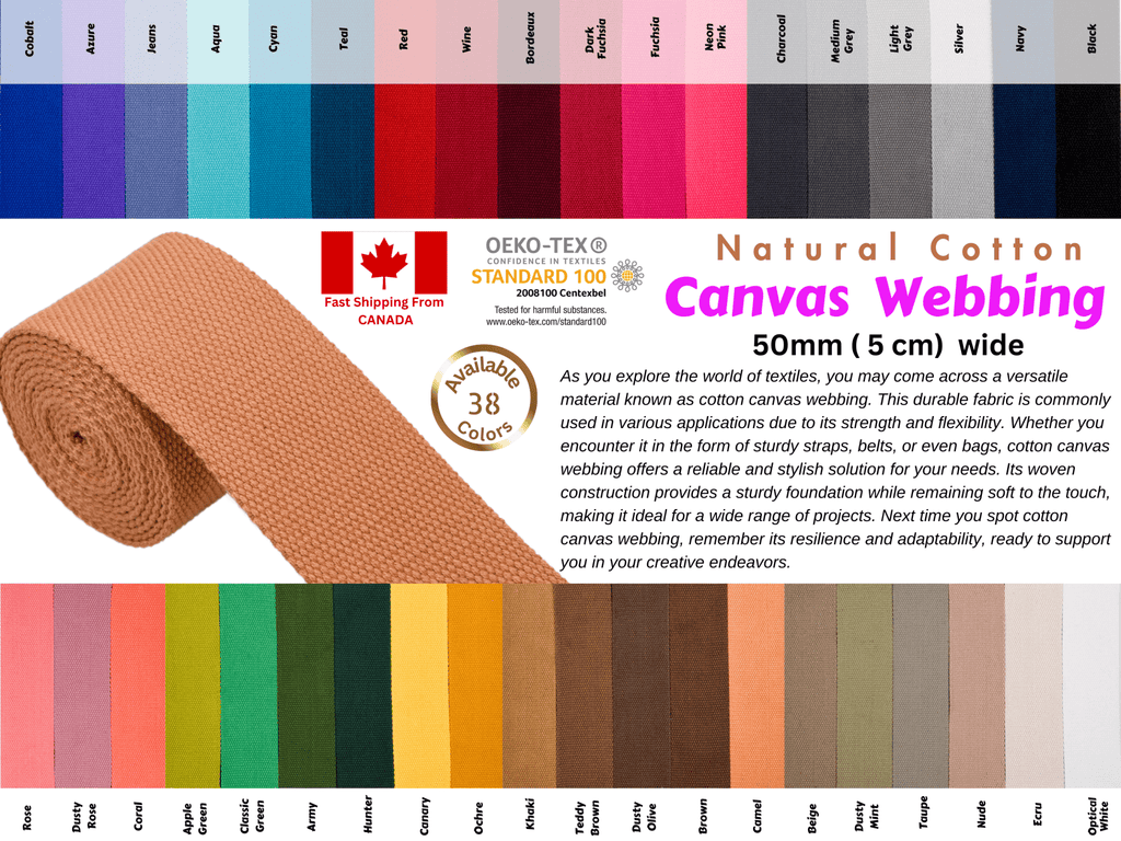 Natural Cotton Canvas Webbing 50mm ( 5cm ) wide , Selling by half yard ...