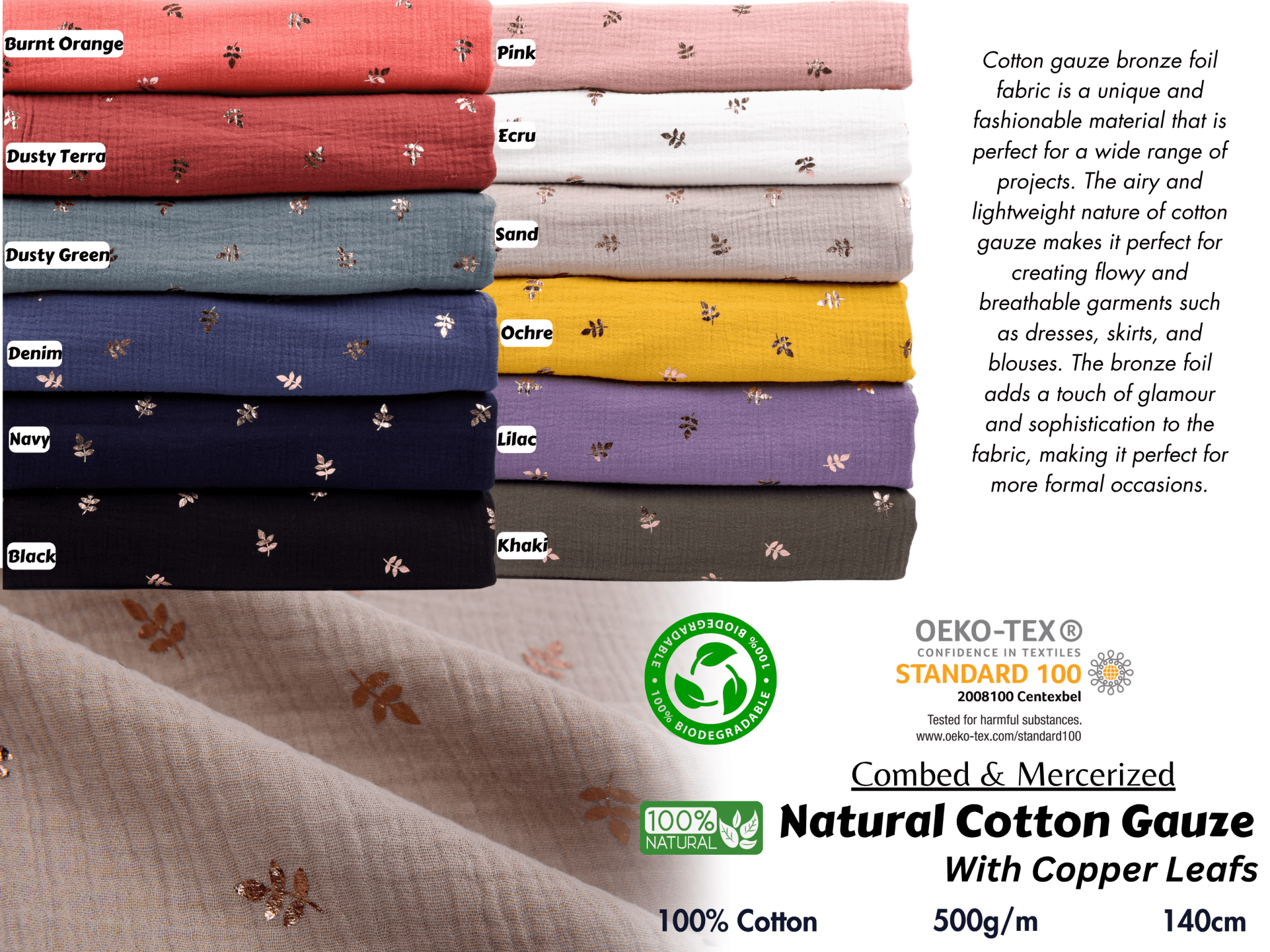 Natural Cotton Gauze With Copper Leaves – G.k Fashion Fabrics