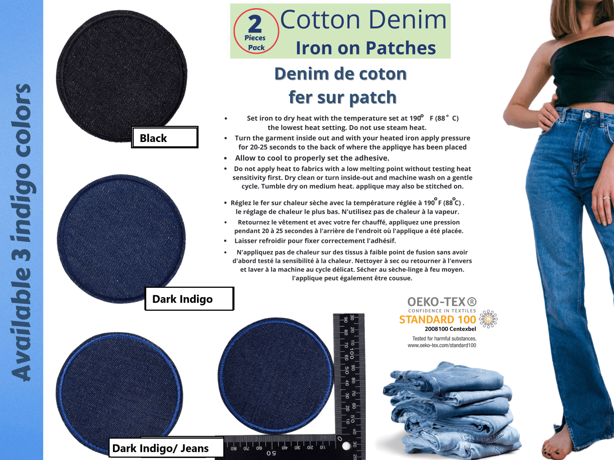 Denim Patches Patch (2 Pieces Pack) Iron on , Sew on, Embroidered patc ...