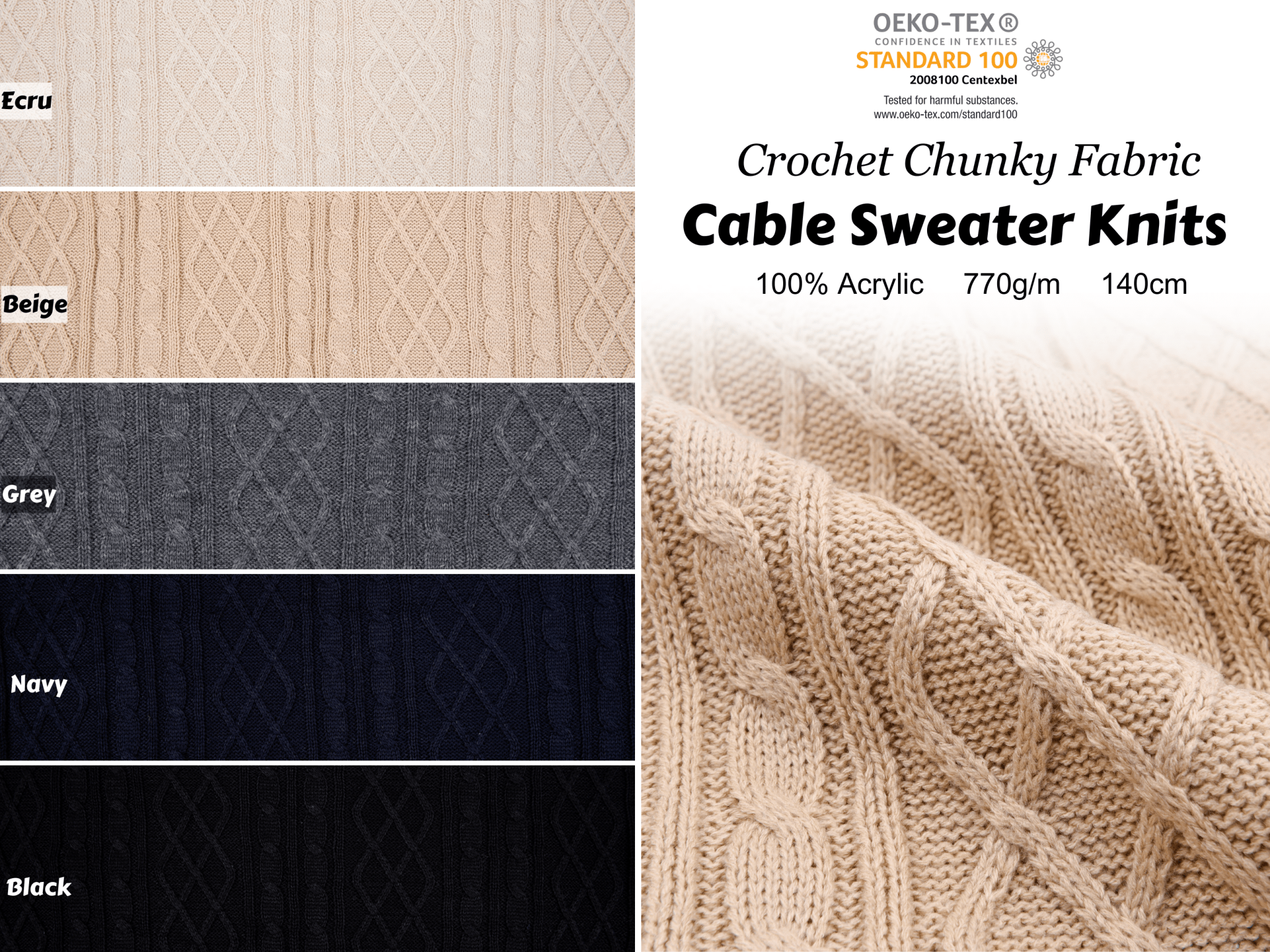 Heavy Crochet Chunky Cable Sweater Knits - 19355 – G.k Fashion Fabrics