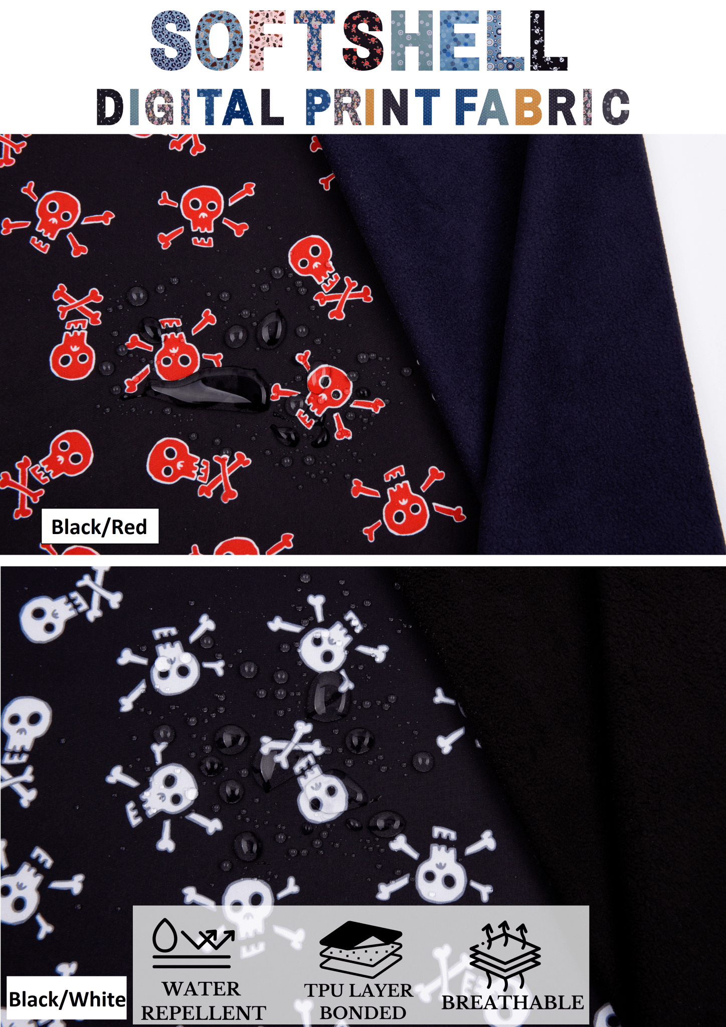 Softshell fabric Skeleton Print Water Repellent Resistant – G.k Fashion ...