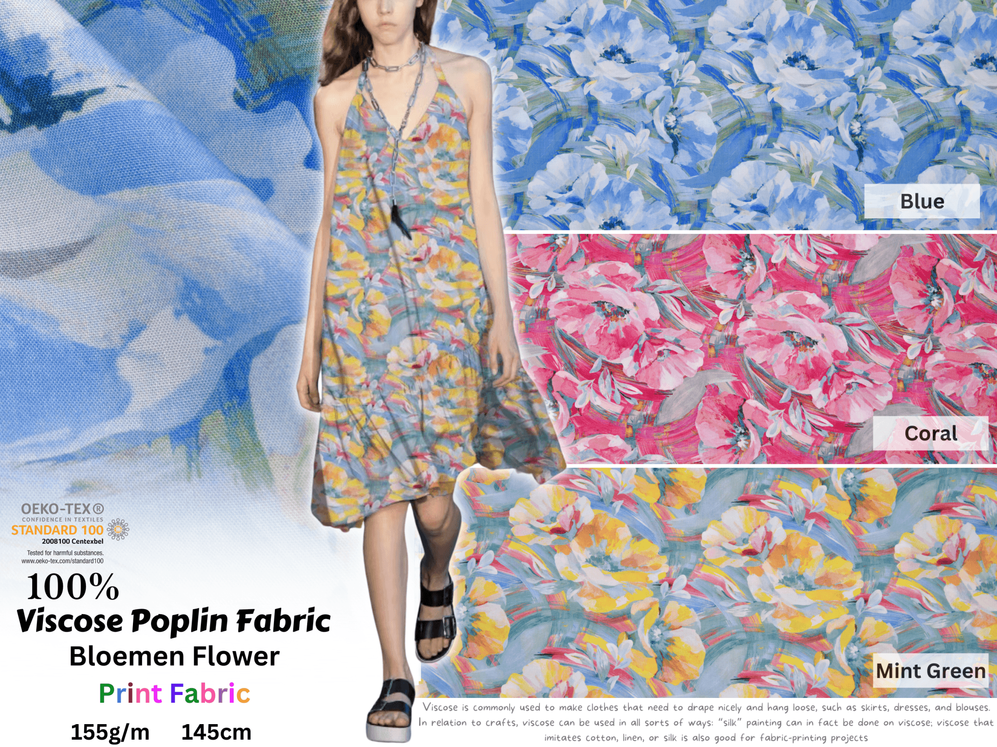 Viscose Poplin Bloemen Print Fabric - 6007 – G.k Fashion Fabrics